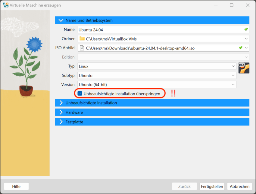 Ubuntu 24.04 in VirtualBox ausführen | kofler.info
